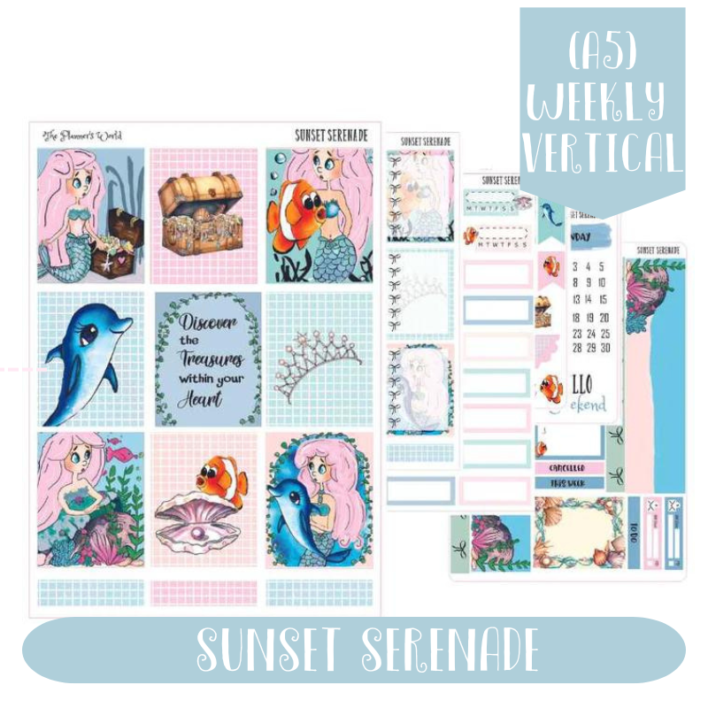 Mermaid Weekly Planner Sticker Kit – Ocean Sunset Theme A5 Vertical Fi ...