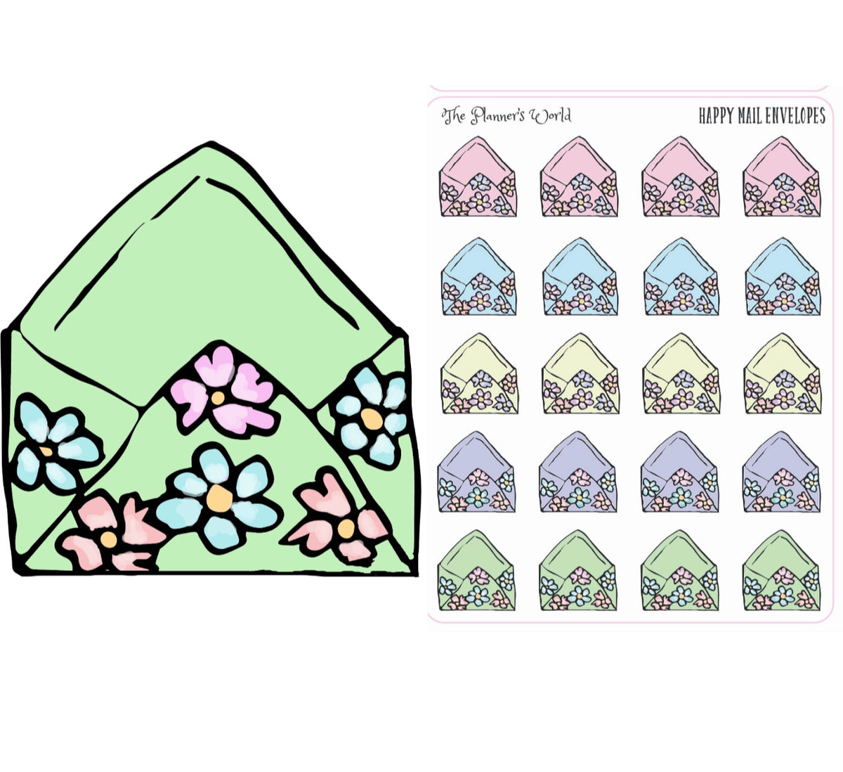 Happy Mail Planner Stickers - Floral Envelope Sticker Sheet - KIT-011 ...