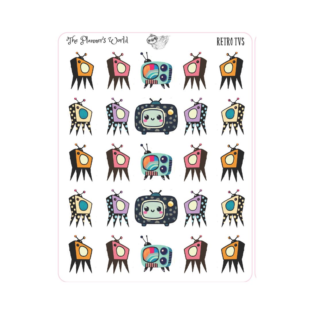 Retro Television Icon Planner Stickers for Binge-Watching, Reminders ...