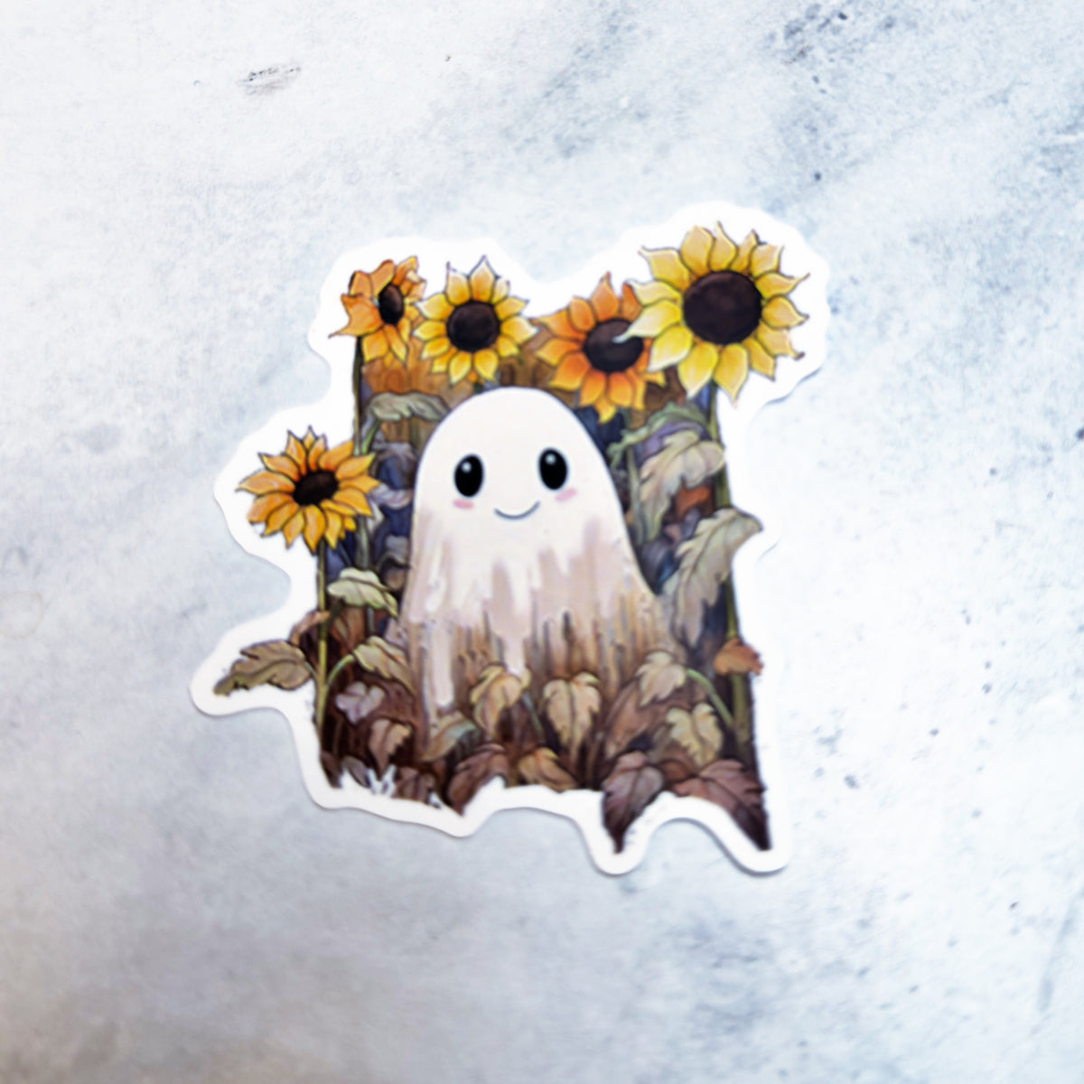 Halloween Ghost Die Cut Sticker – Cute Ghost in Sunflowers – Planner D ...