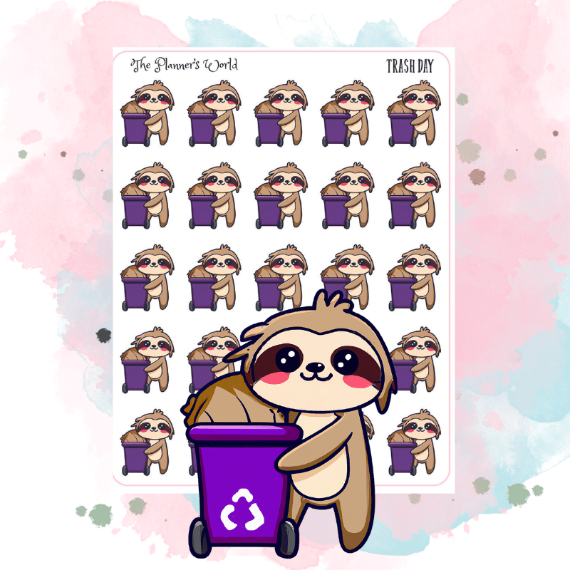 Trash Day Planner Stickers - Garbage Day - Sloth Stickers – The Planner ...