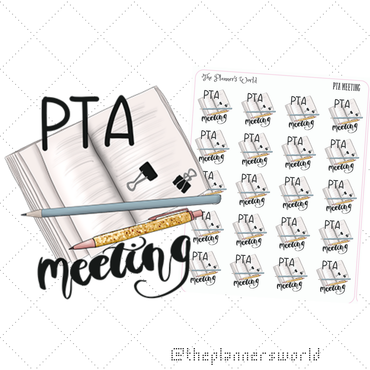 School Stickers - PTA Meeting Planner Stickers – School Script Icon St ...