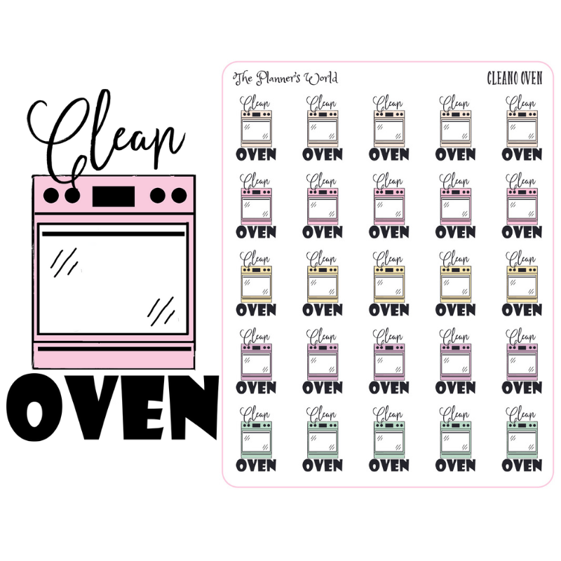 Cleaning Stickers - Household Planner - Clean Oven Script Sticker Shee ...